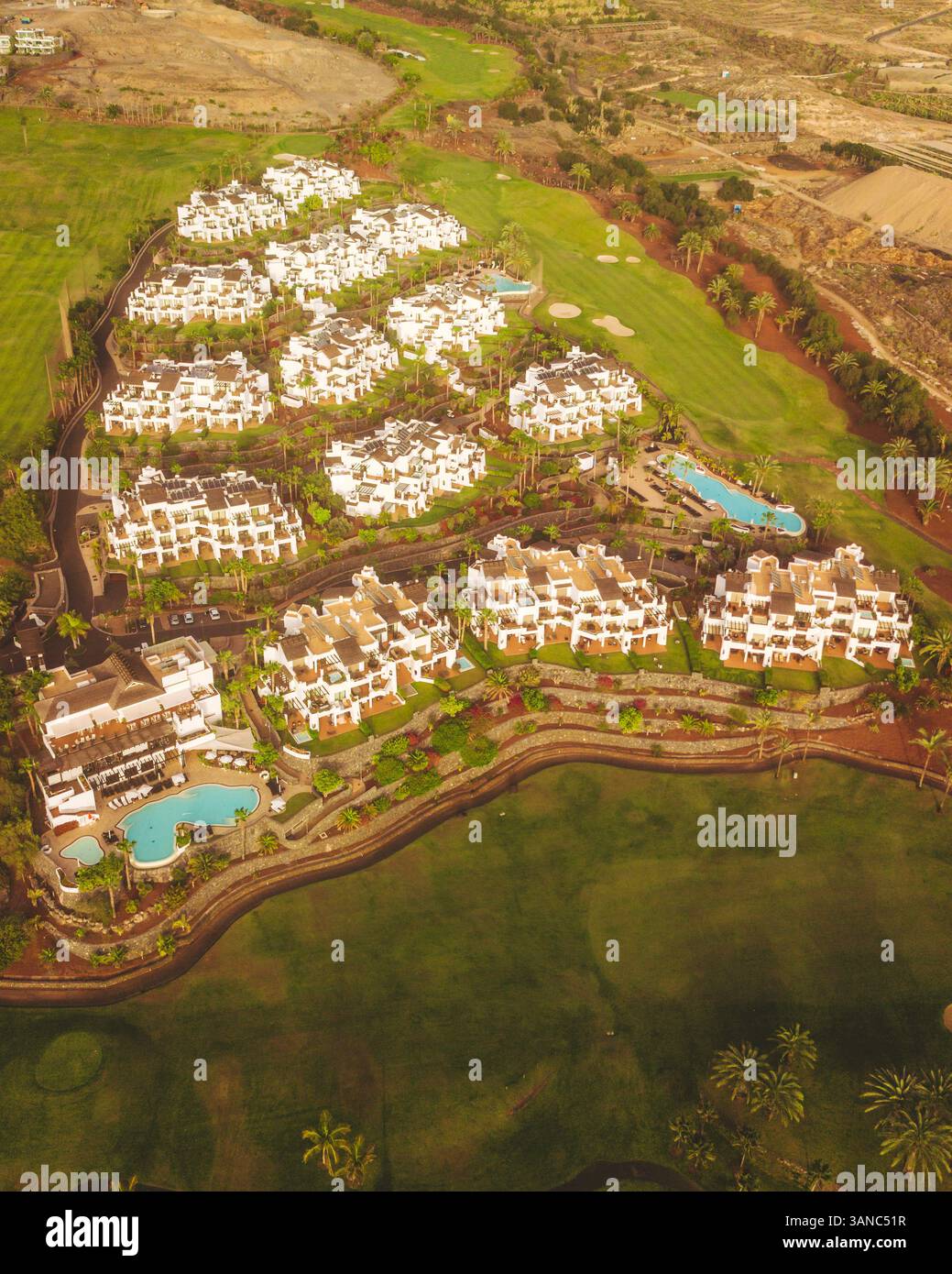 Aerial view of luxurious Abama Garden Resort with swimming pool and ...