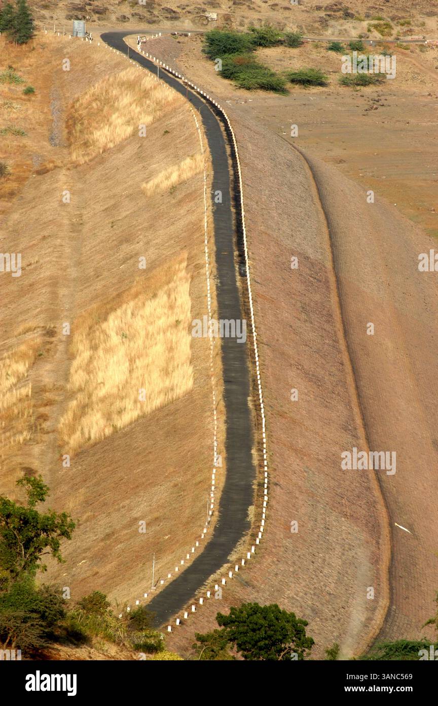 Aerial view of Elevated road leading to Hidkal Dam or Raja Lakhamgowda ...