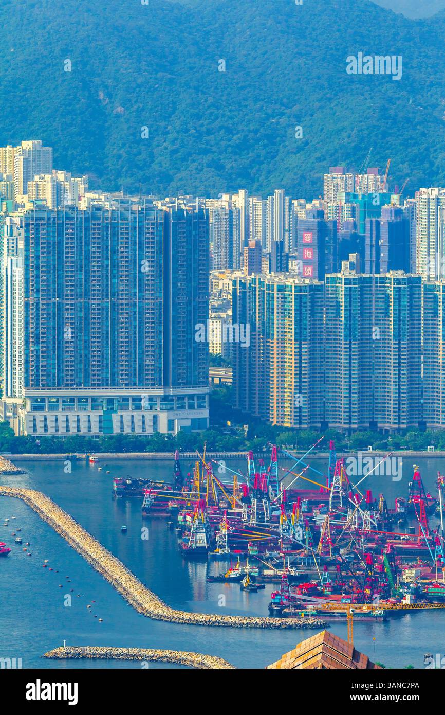 The Yau Ma Tei Public Cargo Working Area on Kowloon Bay, with West ...