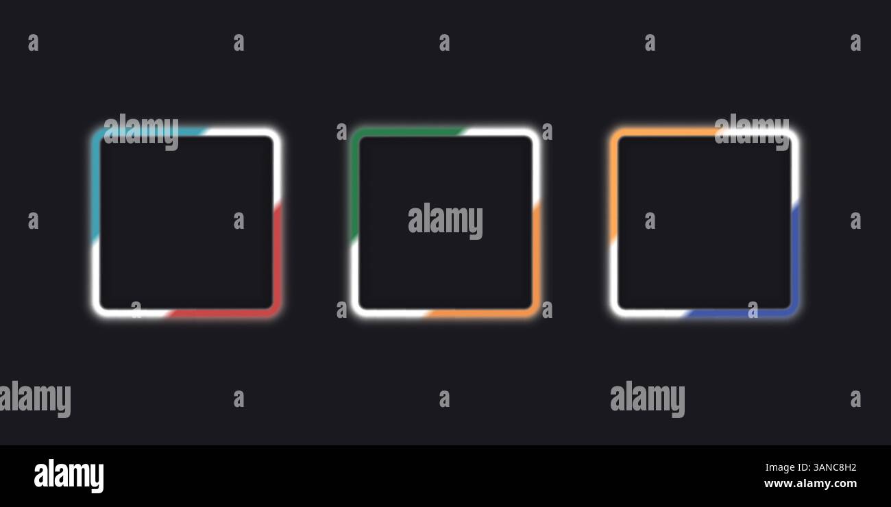 Gradient glowing frames with shadows of different colors isolated on a ...