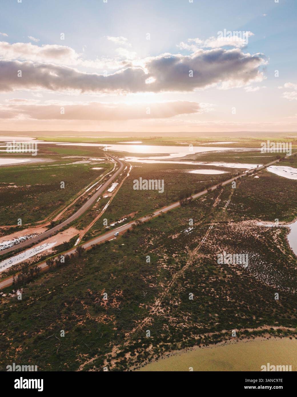 Aerial view of scenic Yarra Yarra Lakes Nature Reserve with tranquil ...