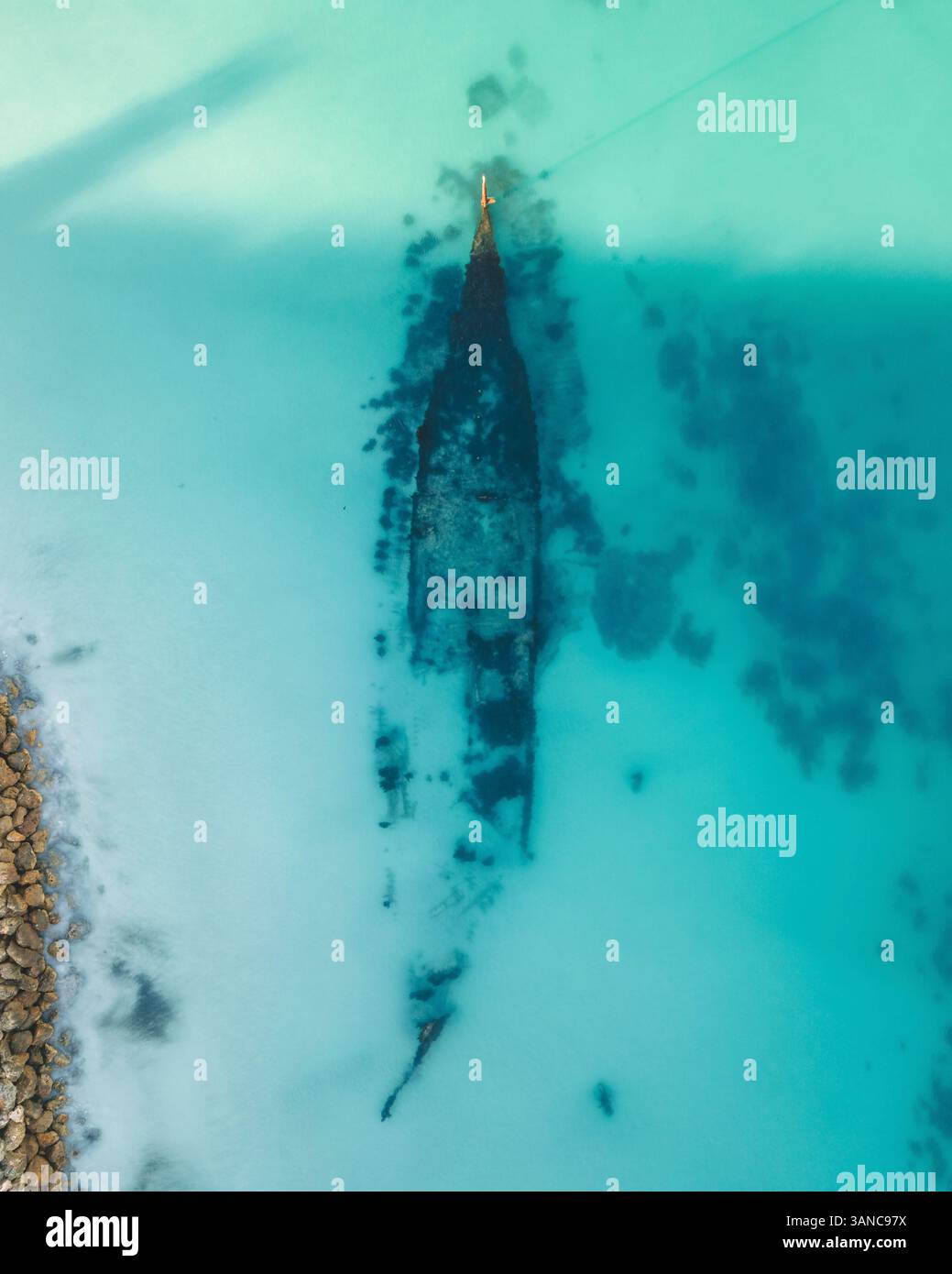 Aerial view of coogee beach with the omeo wreck and turquoise water ...
