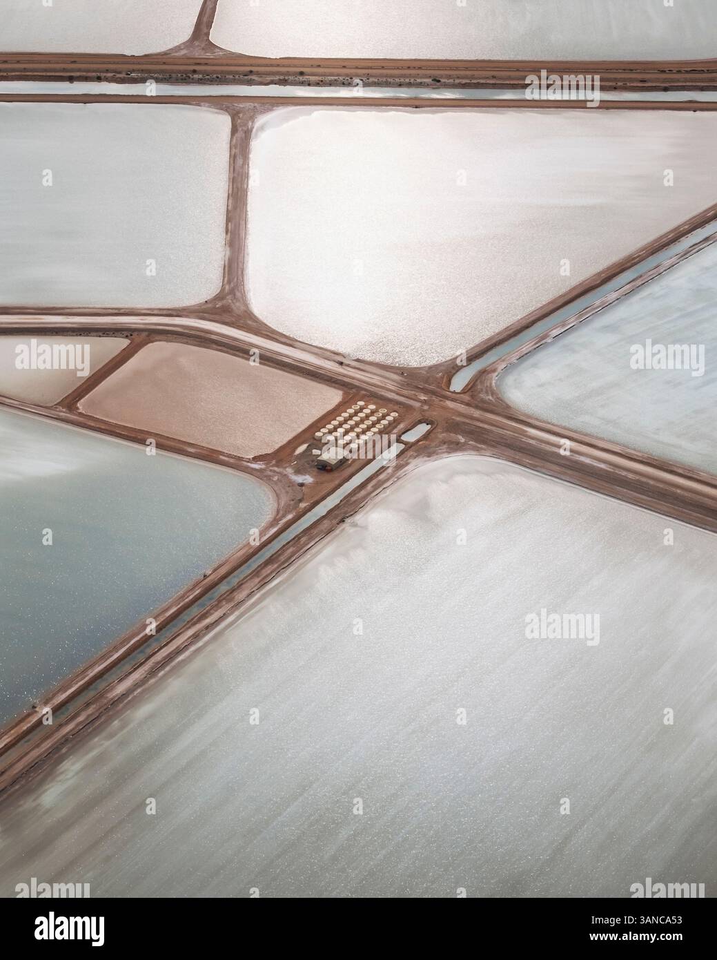 Aerial view of abstract salt marshes with geometric patterns and ...