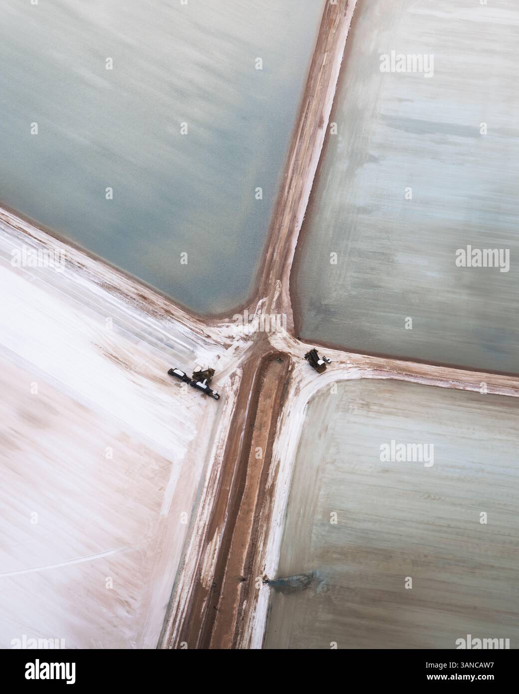 Aerial view of colorful salt marshes with geometric patterns and ...