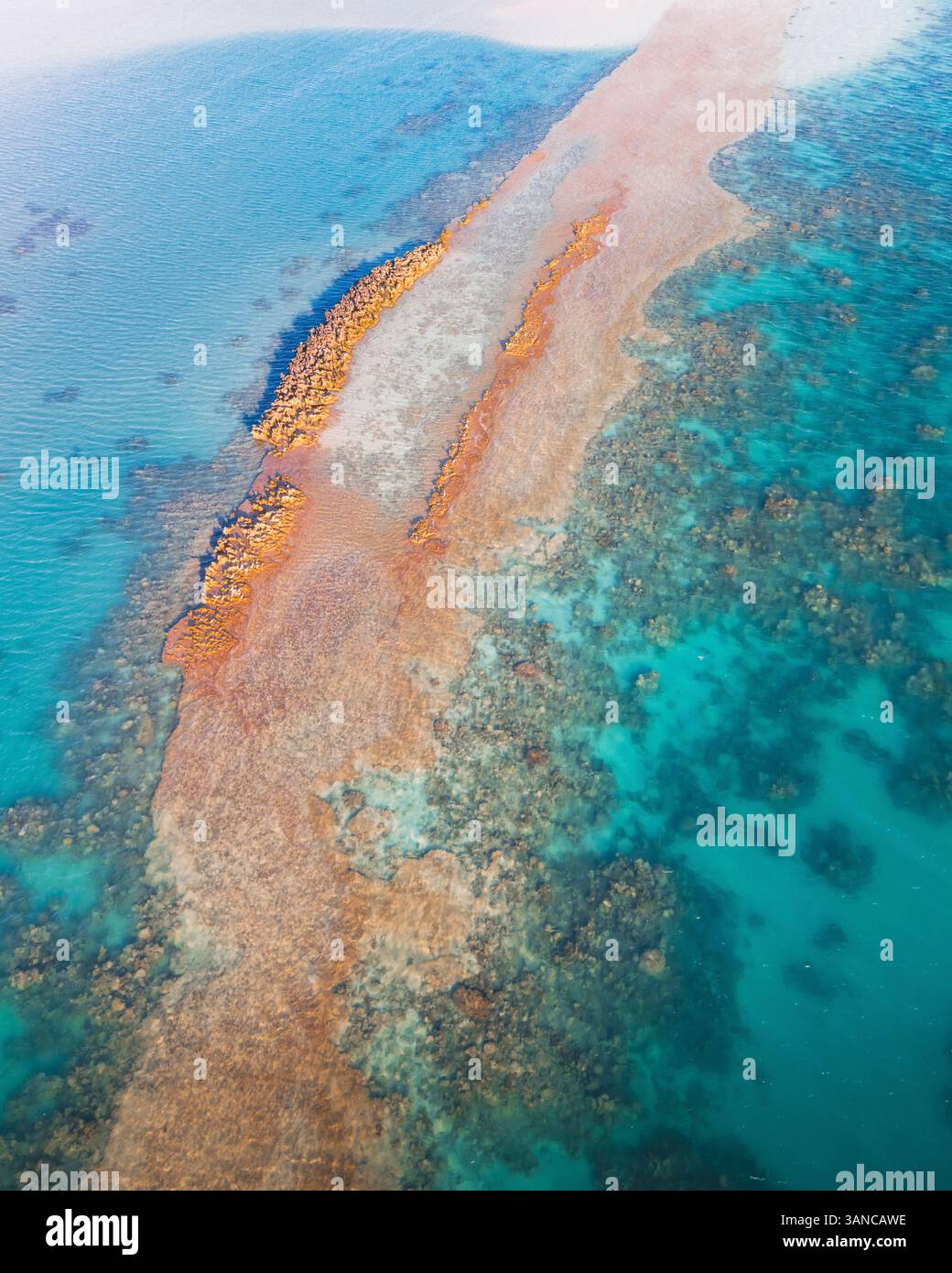 Aerial view of beautiful coral reef and turquoise ocean in Coral Bay ...