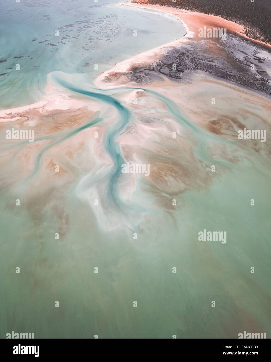 Aerial view of the beautiful sandbank patterns in turquoise ocean near ...