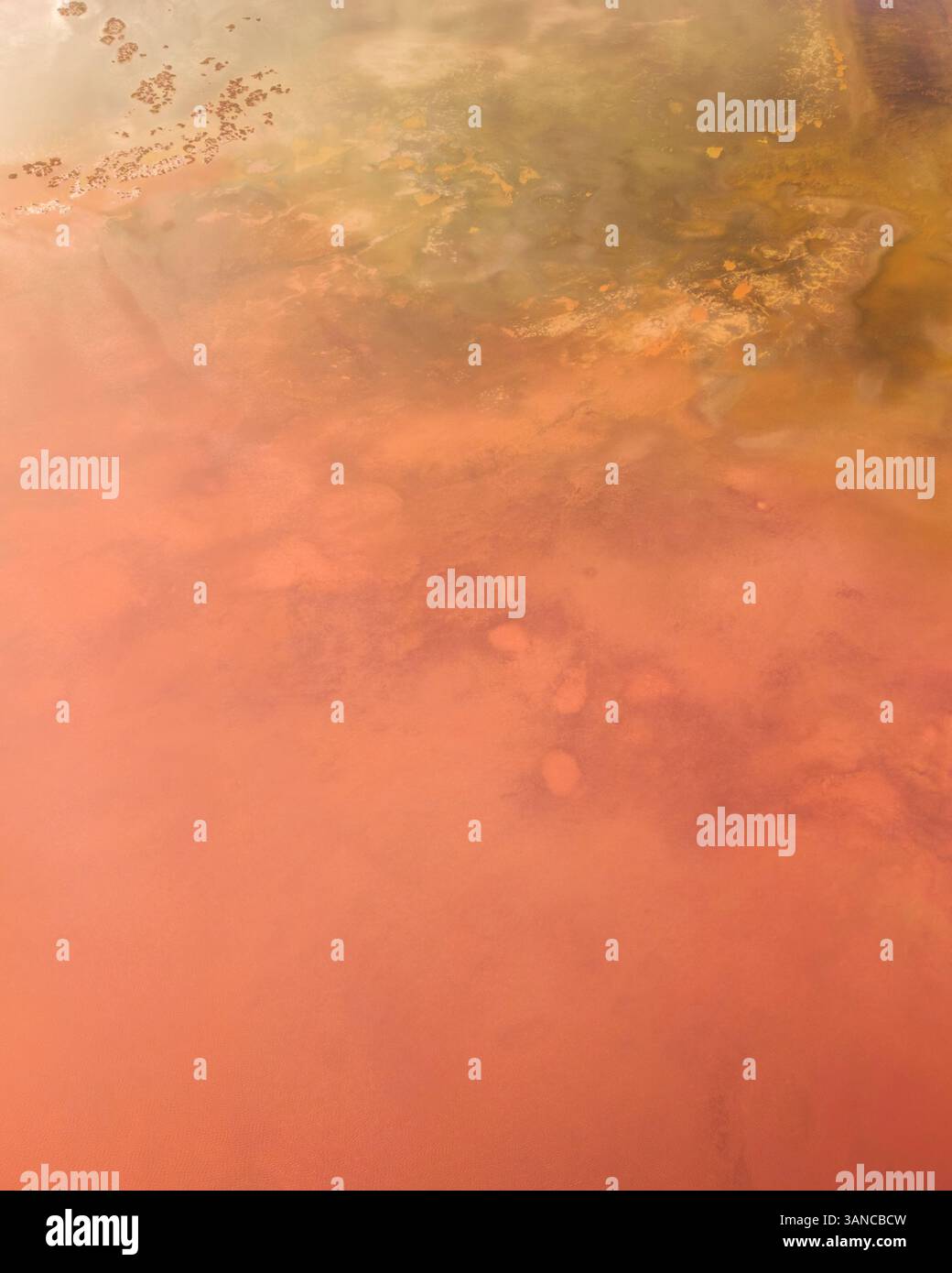 Aerial view of the vibrant pink lake Hutt Lagoon with unique patterns ...