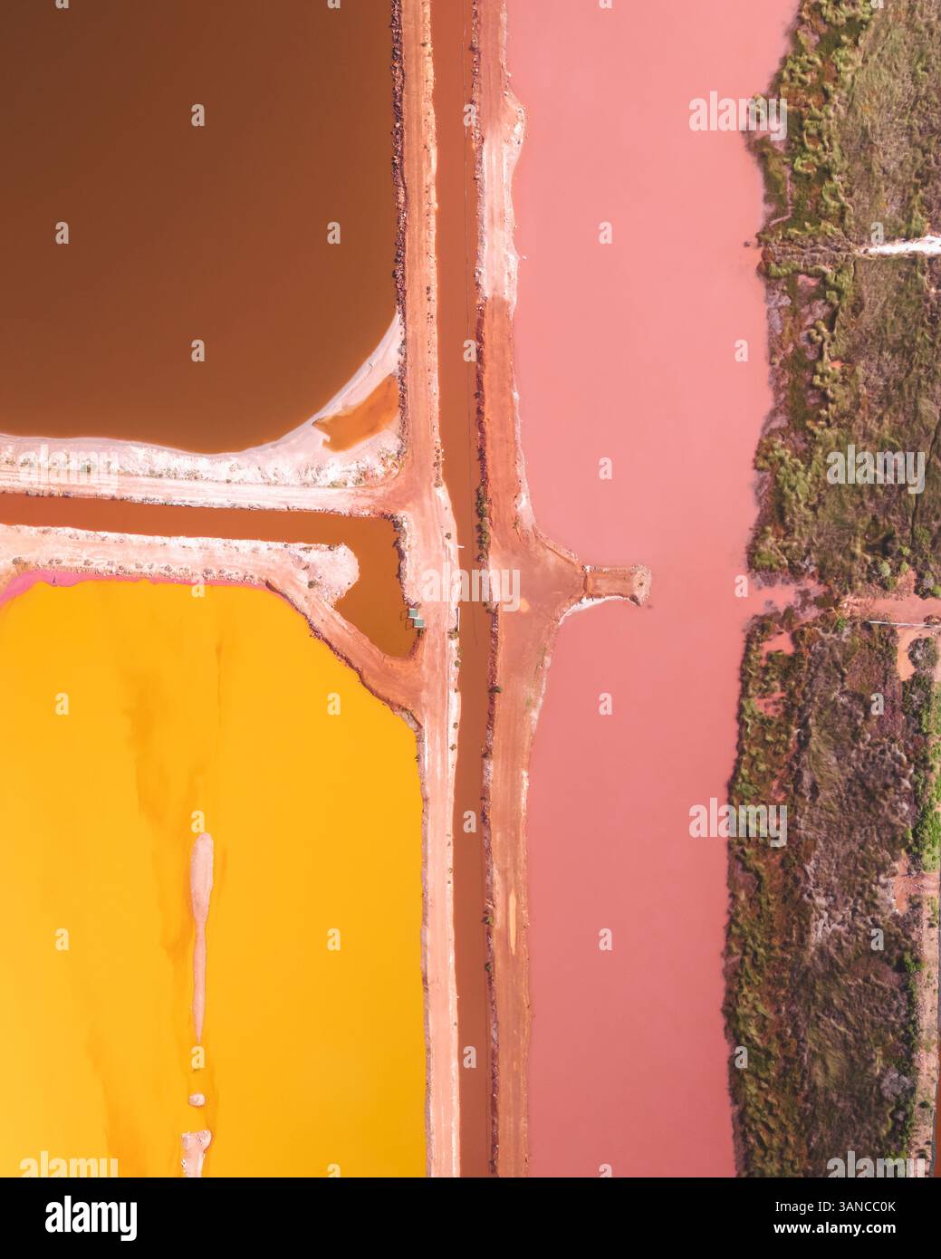 Aerial view of hutt lagoon with vibrant pink and turquoise waters and ...