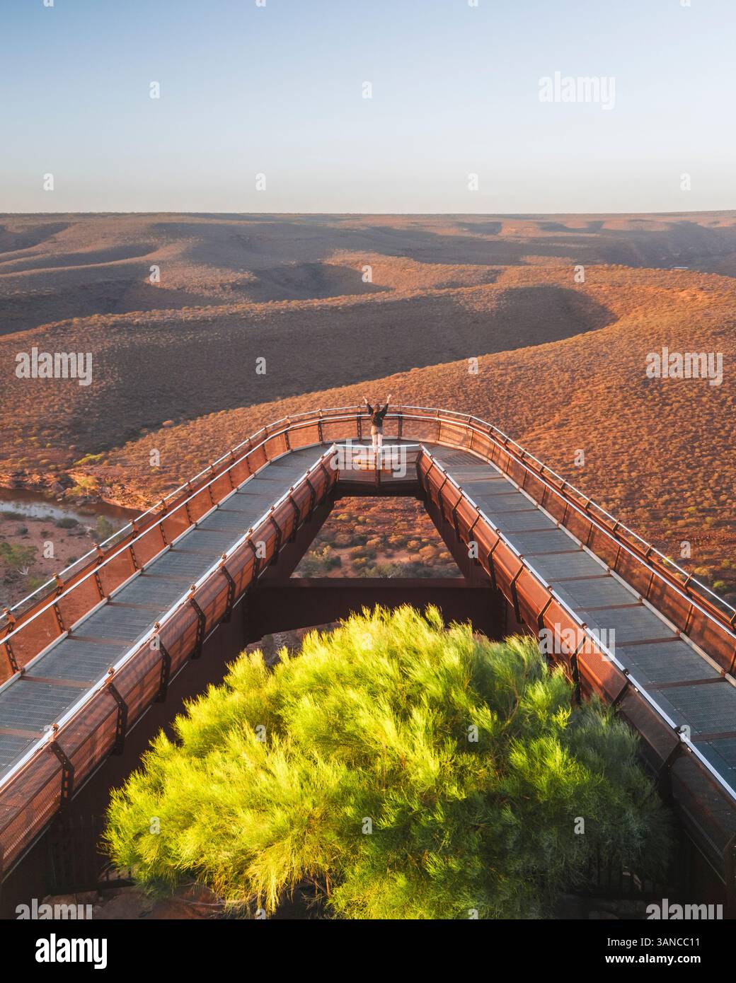 Aerial view of kalbarri skywalk overlooking beautiful arid landscape ...