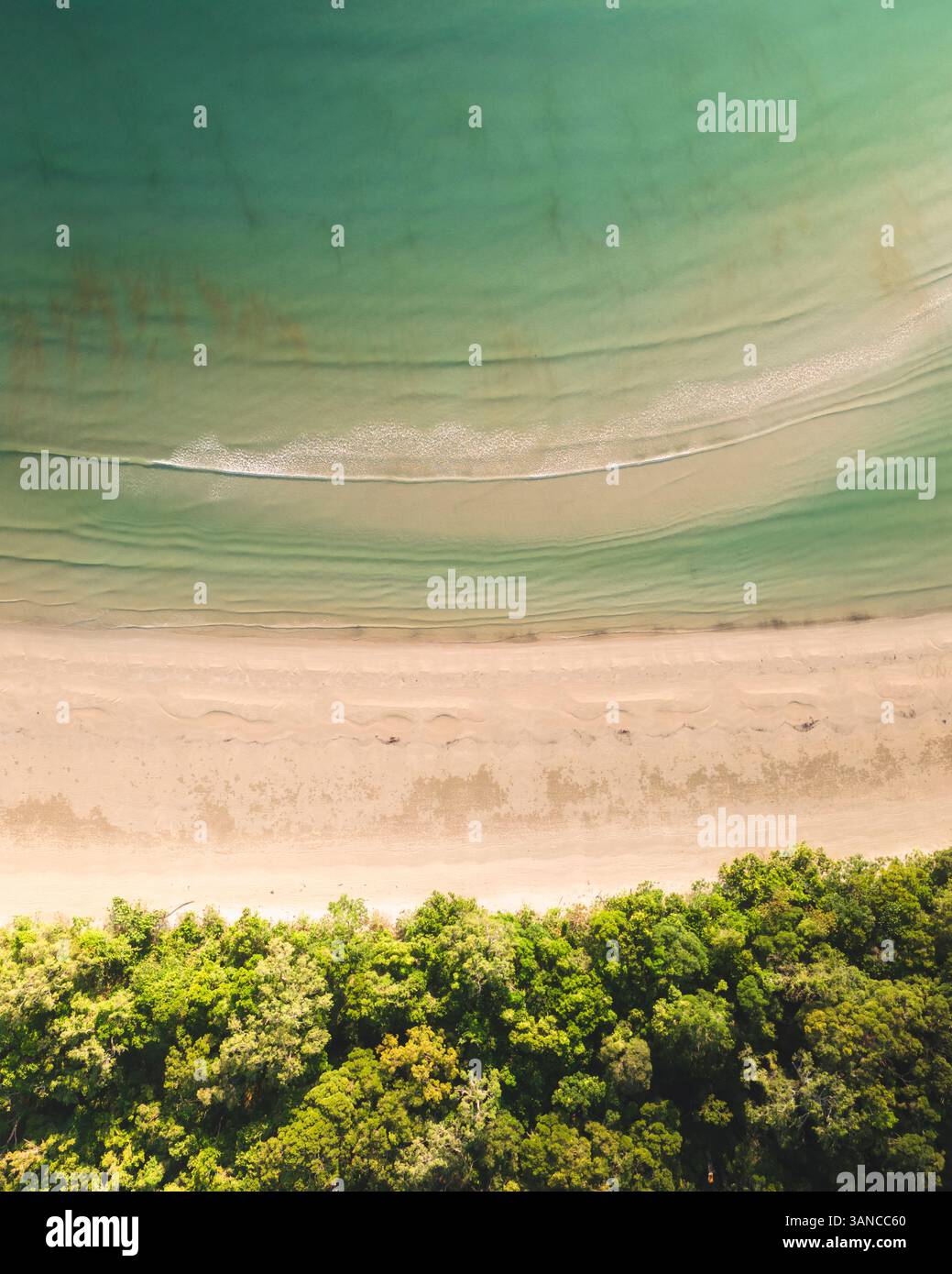 Aerial view of kulki beach with turquoise water and lush rainforest ...