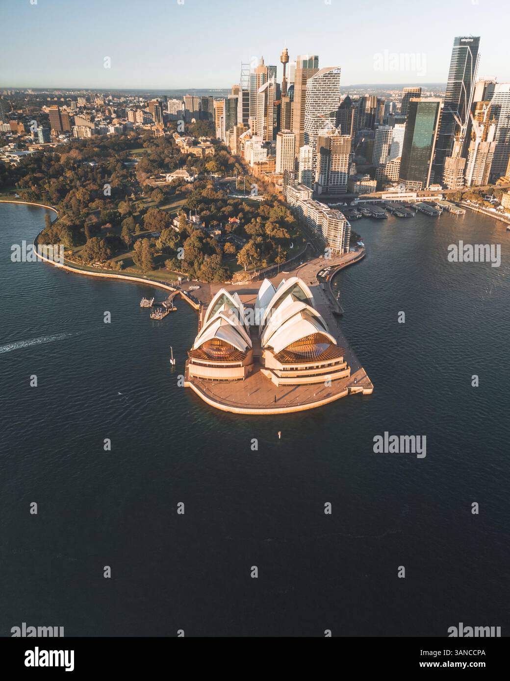Aerial view of sydney opera house at sunrise with beautiful skyline and ...