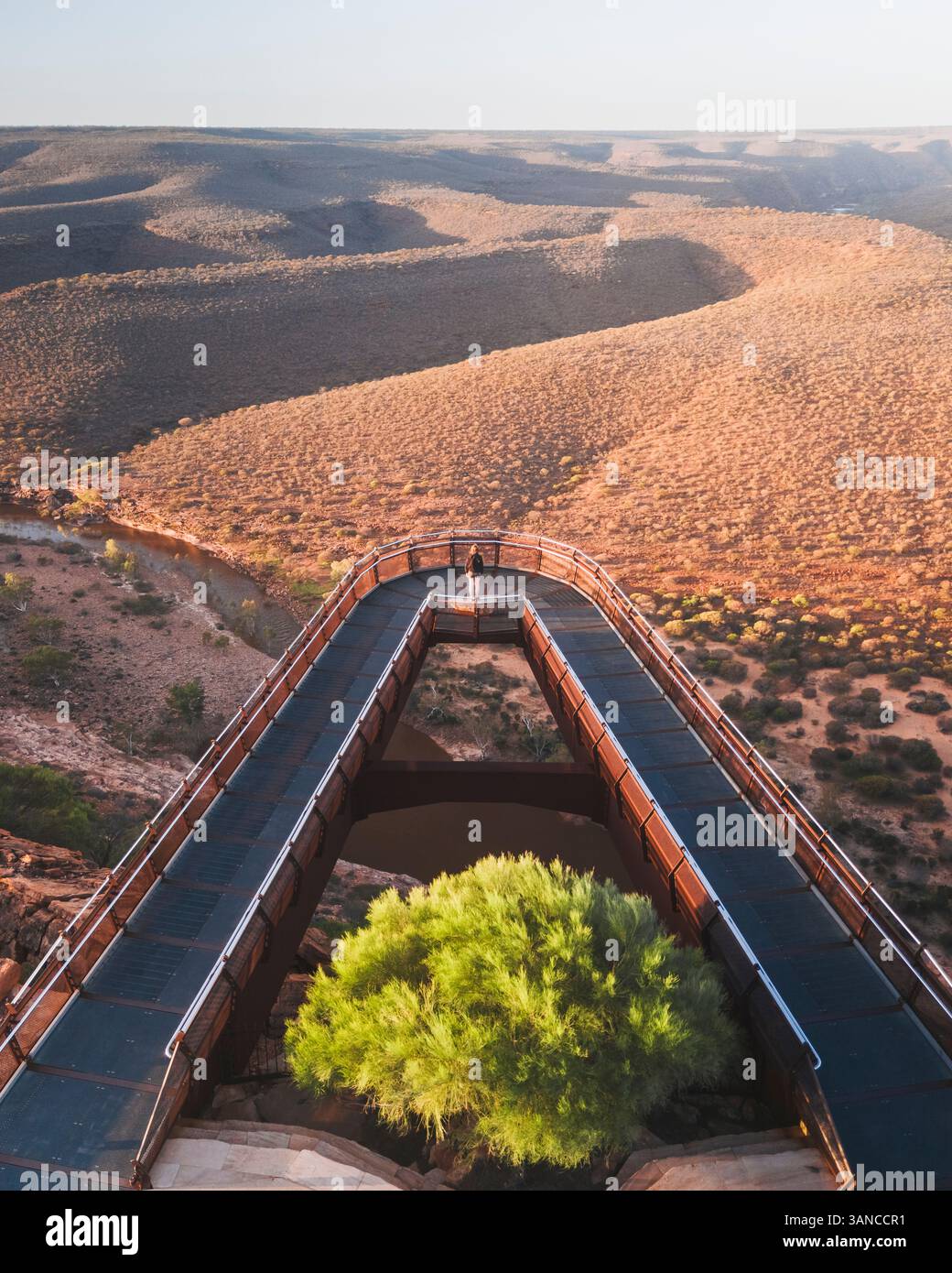 Aerial view of kalbarri skywalk over rugged desert landscape, kalbarri ...