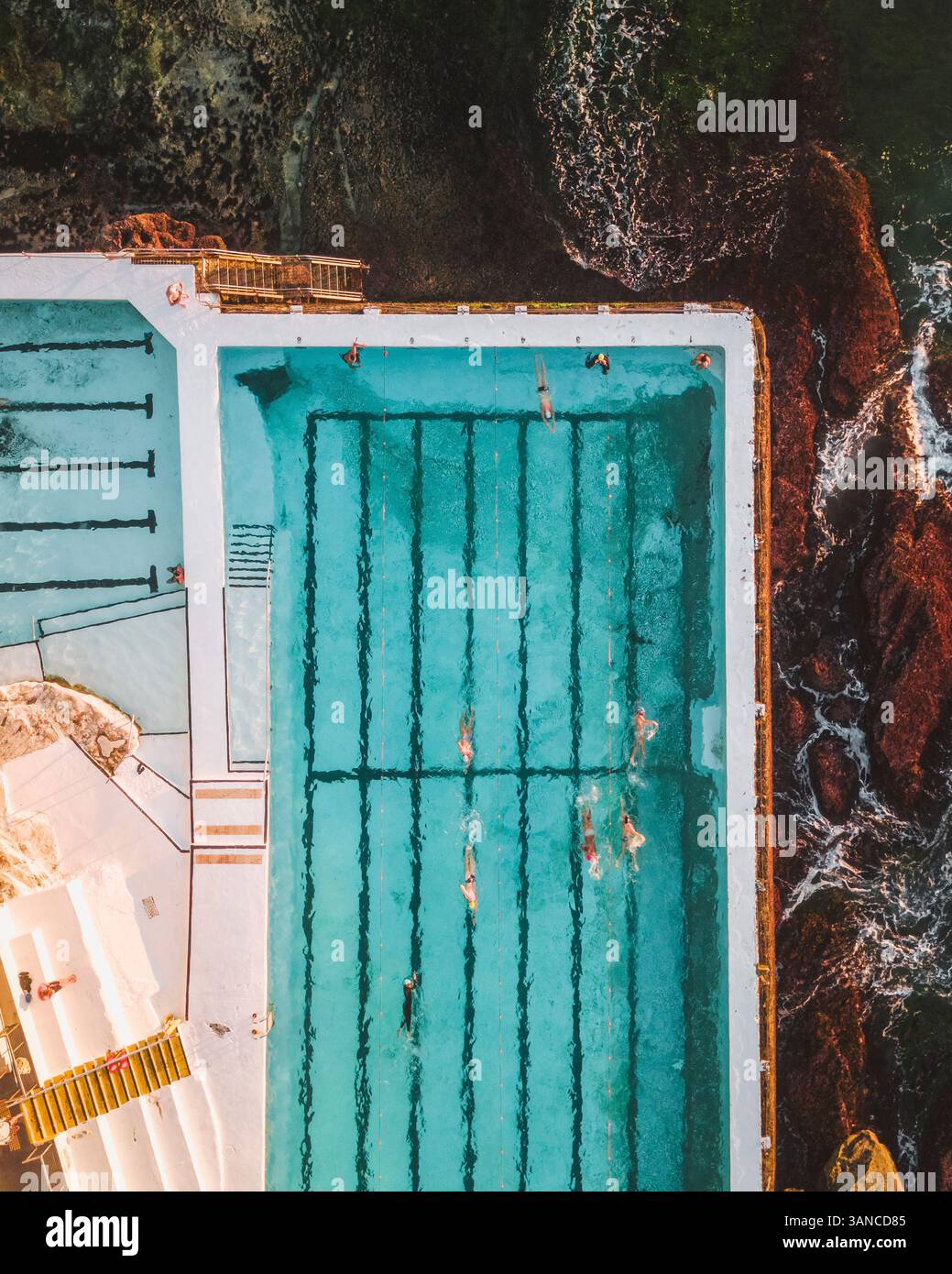 Aerial view of bondi icebergs swimming club and bondi beach with ocean ...