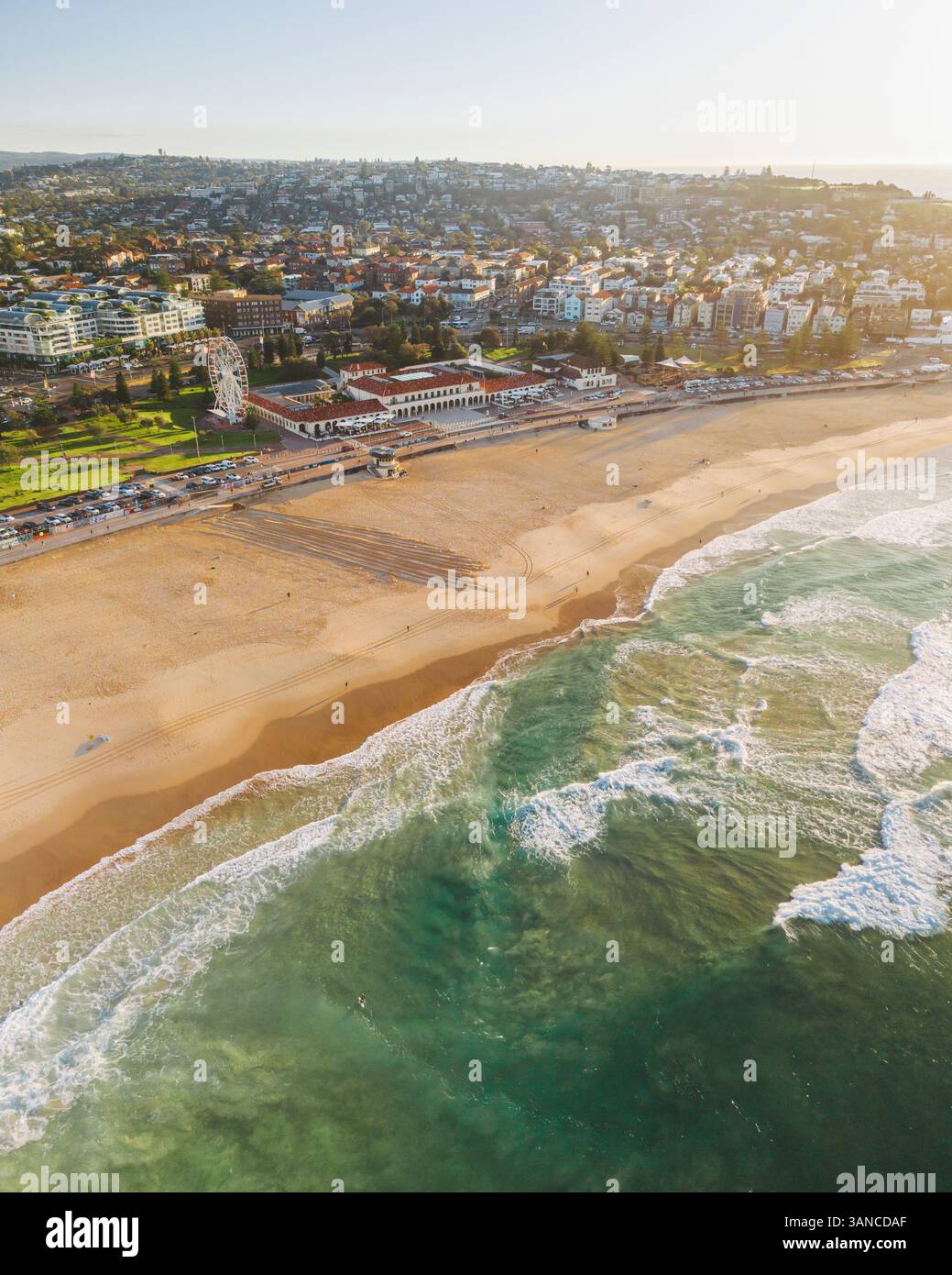 Aerial view of bondi beach with beautiful coastline and tranquil waves ...