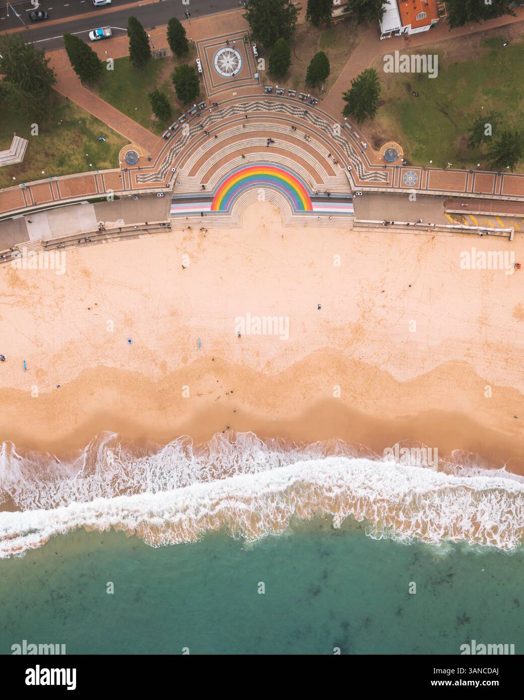 Aerial view of Coogee Beach with beautiful sandy shore and ocean waves ...