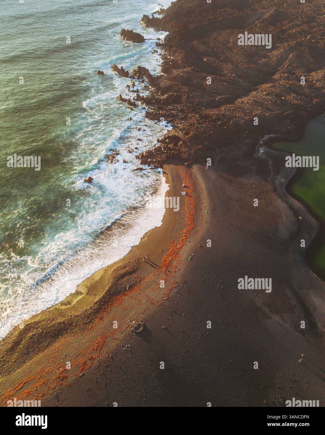 Aerial view of Montana Bermeja and Small Green Lake, El Golfo ...