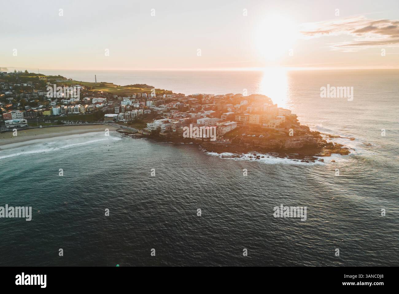 Aerial view of bondi beach with serene ocean and coastal skyline, north ...