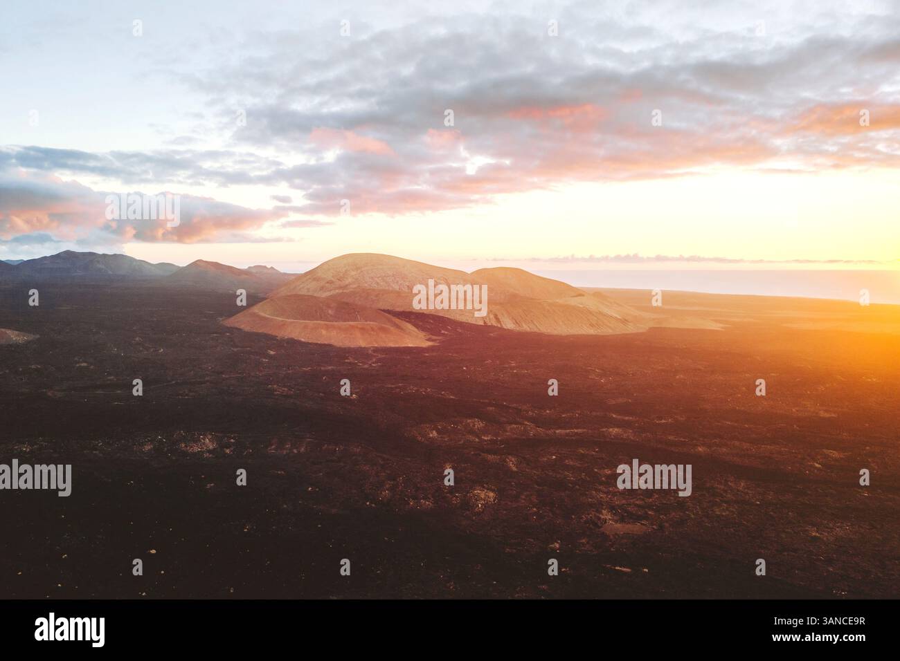 Aerial view of Caldera Blanca and Pico de la Caldera Blanca at sunset ...