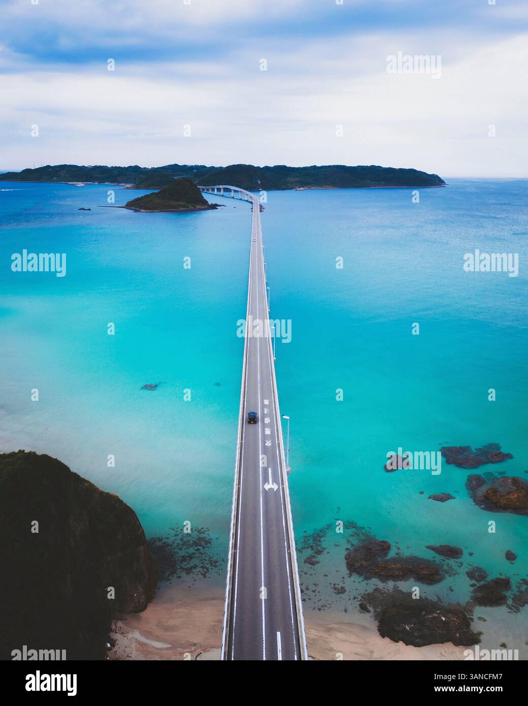 Aerial shot of the Tsunoshima Island Bridge, Shimonoseki, Yamaguchi ...