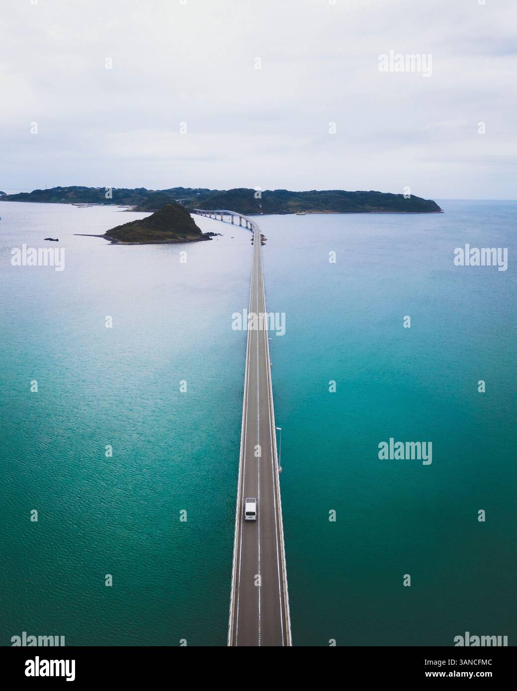 Aerial shot of the Tsunoshima Island Bridge, Shimonoseki, Yamaguchi ...