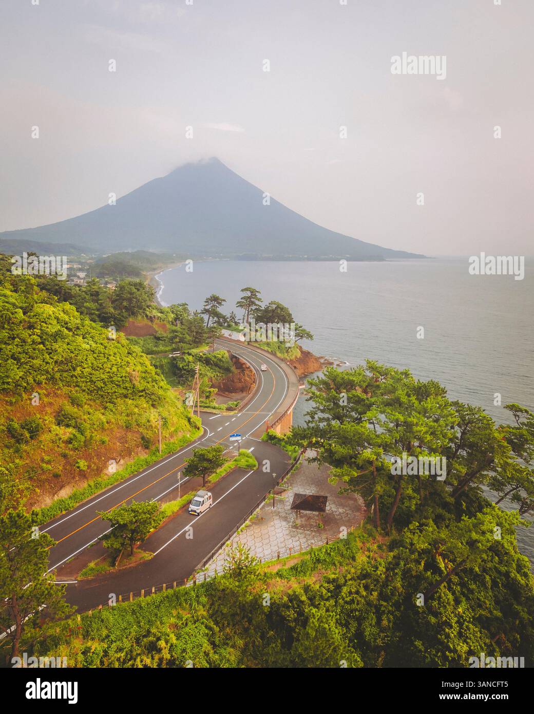 Aerial shot of Sebira Nature Park overlooking Mount Kaimon, Kagoshima ...