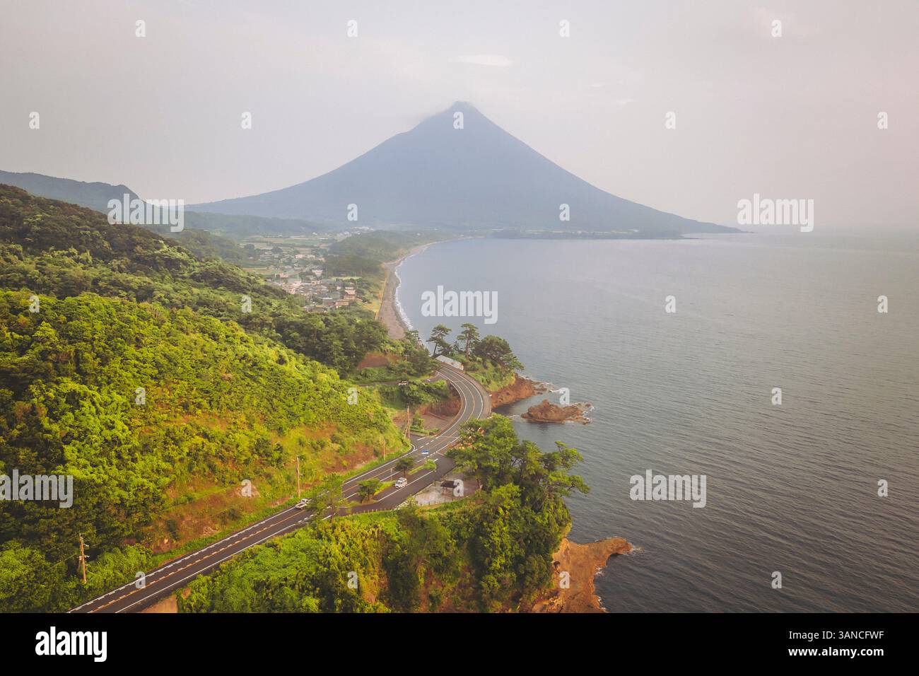 Aerial shot of Sebira Nature Park overlooking Mount Kaimon, Kagoshima ...