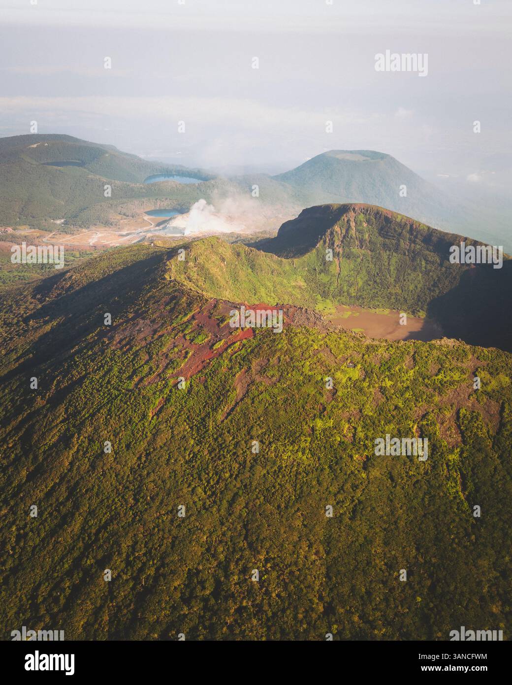 Aerial shot of the volcanoes of Ebino Plateau, Kirishima, Kagoshima ...