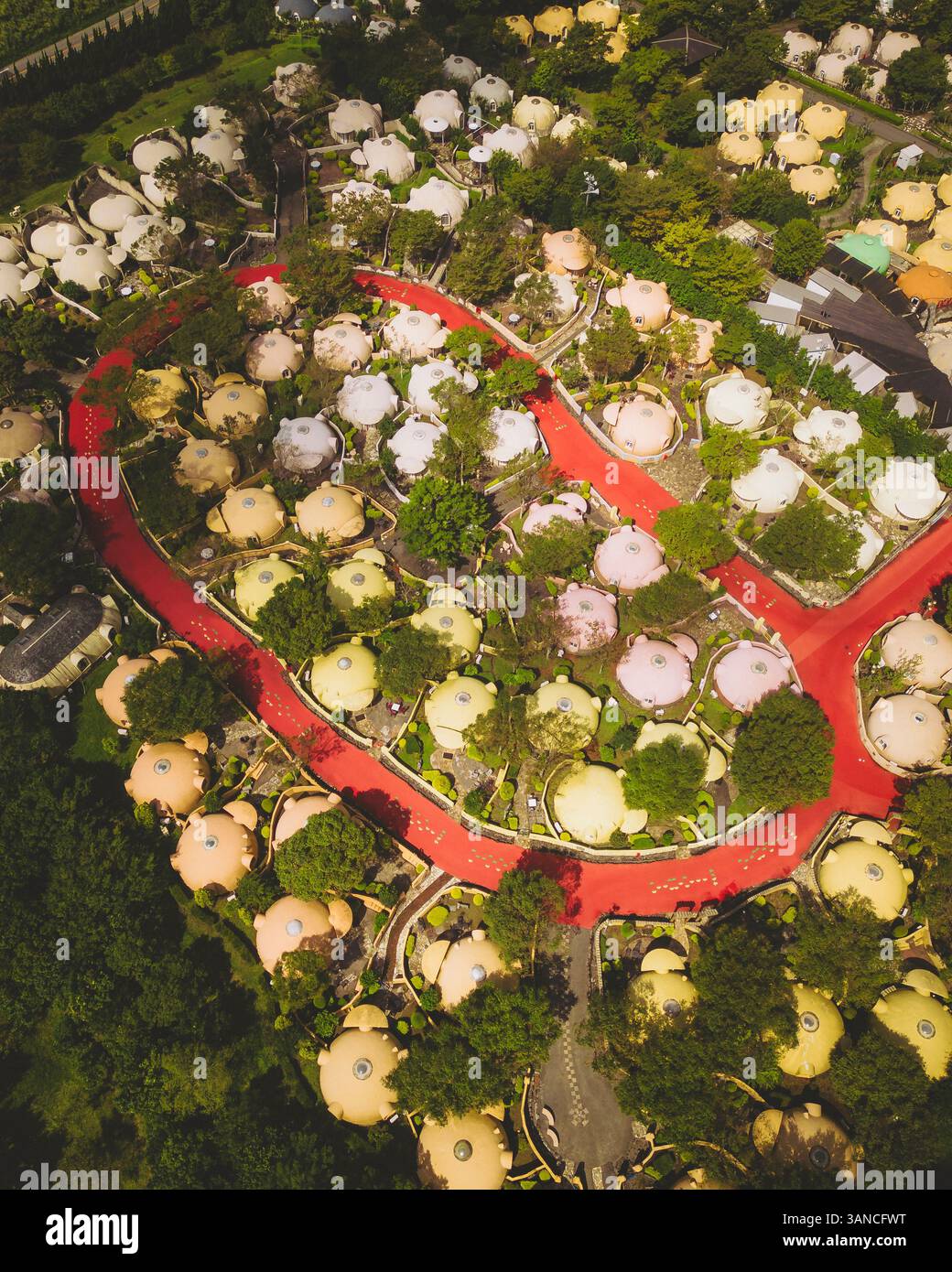 Aerial shot of Aso Farm Land Camping, Kumamoto Prefecture, Kyushu ...