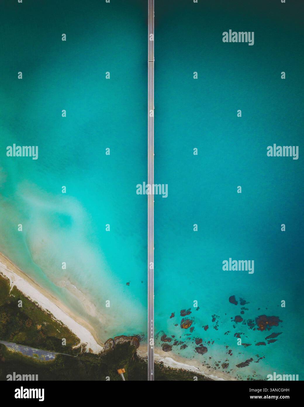 Aerial shot of the Tsunoshima Island Bridge, Shimonoseki, Yamaguchi ...