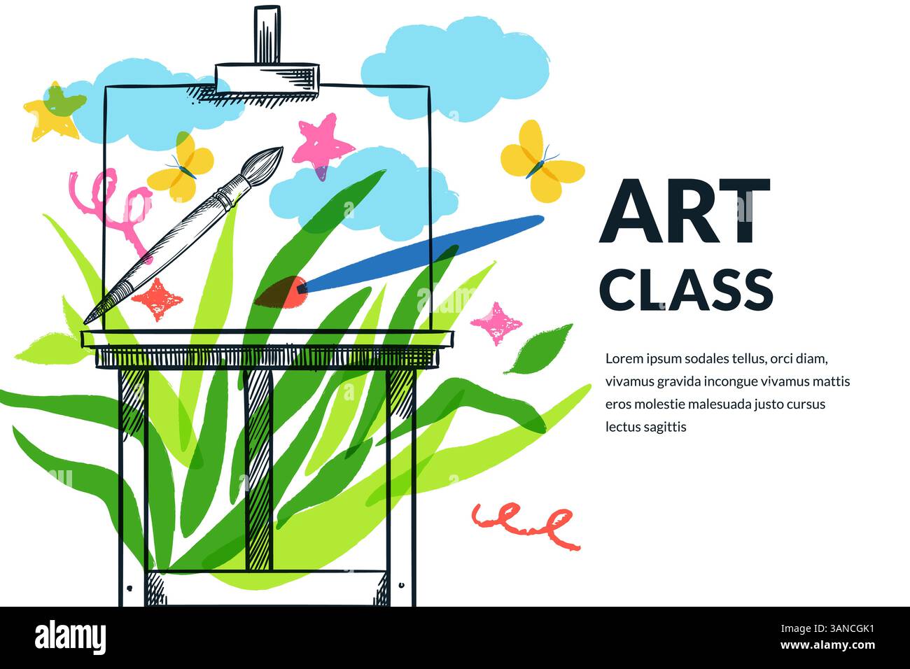 Vector hand drawn sketch illustration of wooden art easel, growing ...