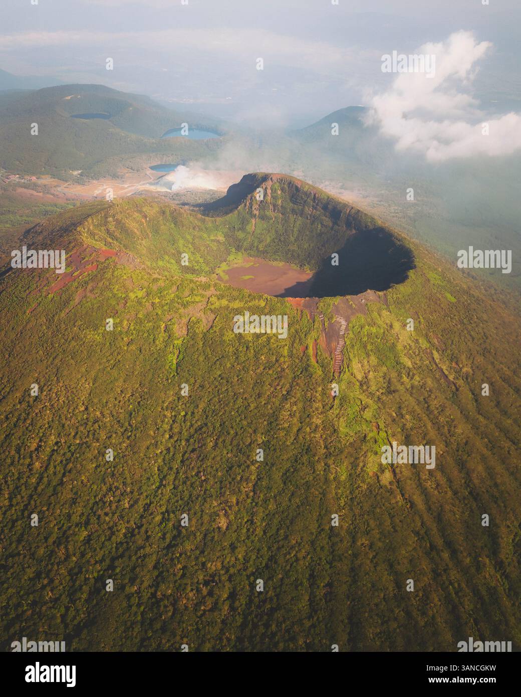 Aerial shot of the volcanoes of Ebino Plateau, Kirishima, Kagoshima ...