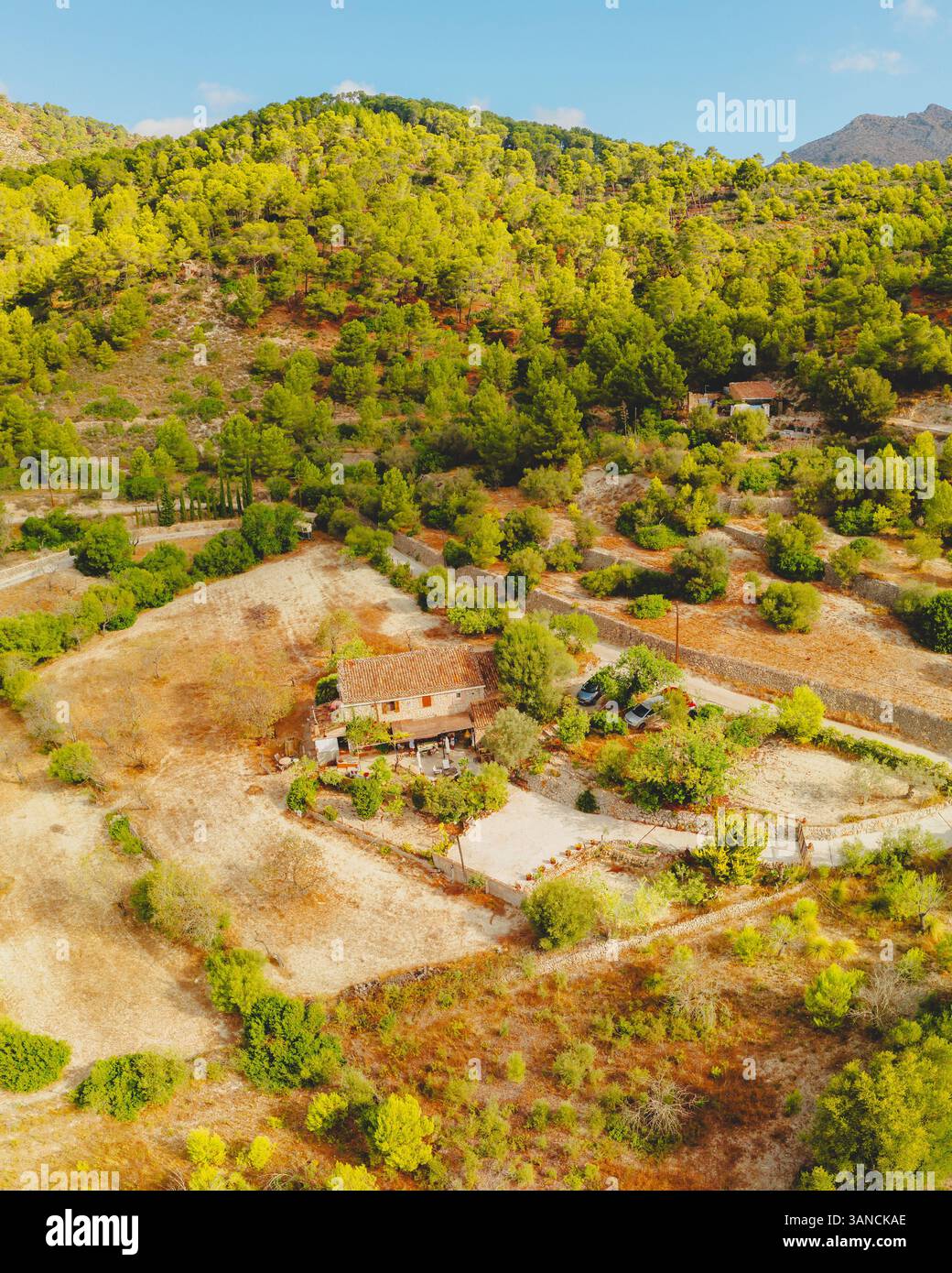 Aerial view of a traditional house in S'Arraco, Mallorca, Baleares ...