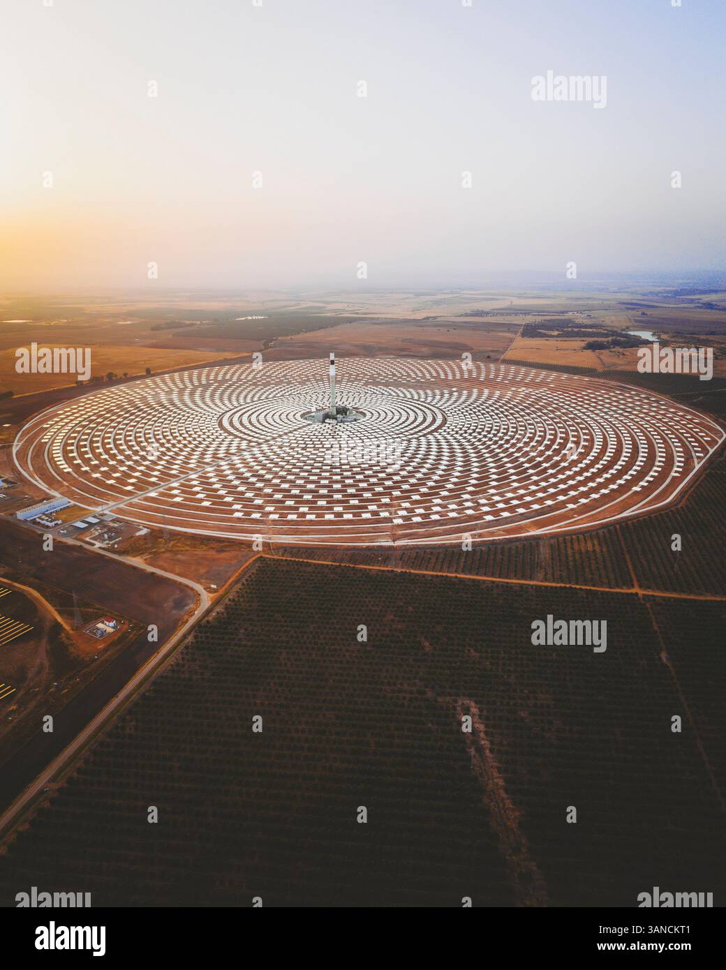 Aerial view of Gemasolar Thermasolar Plant, a solar plant in Andalusia ...