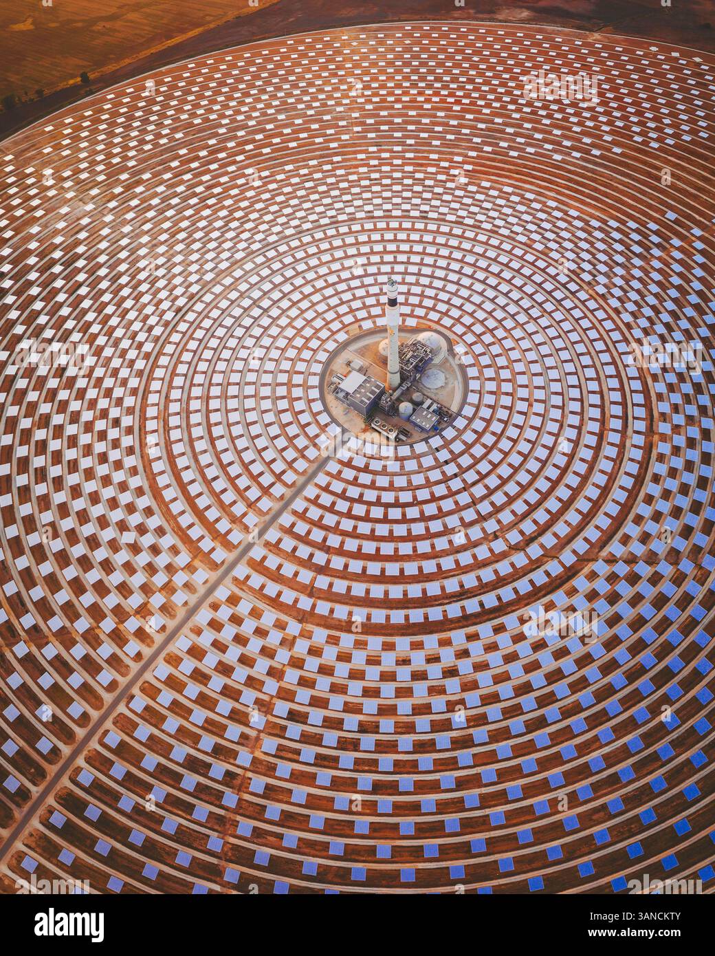 Aerial view of Gemasolar Thermasolar Plant, a solar plant in Andalusia ...