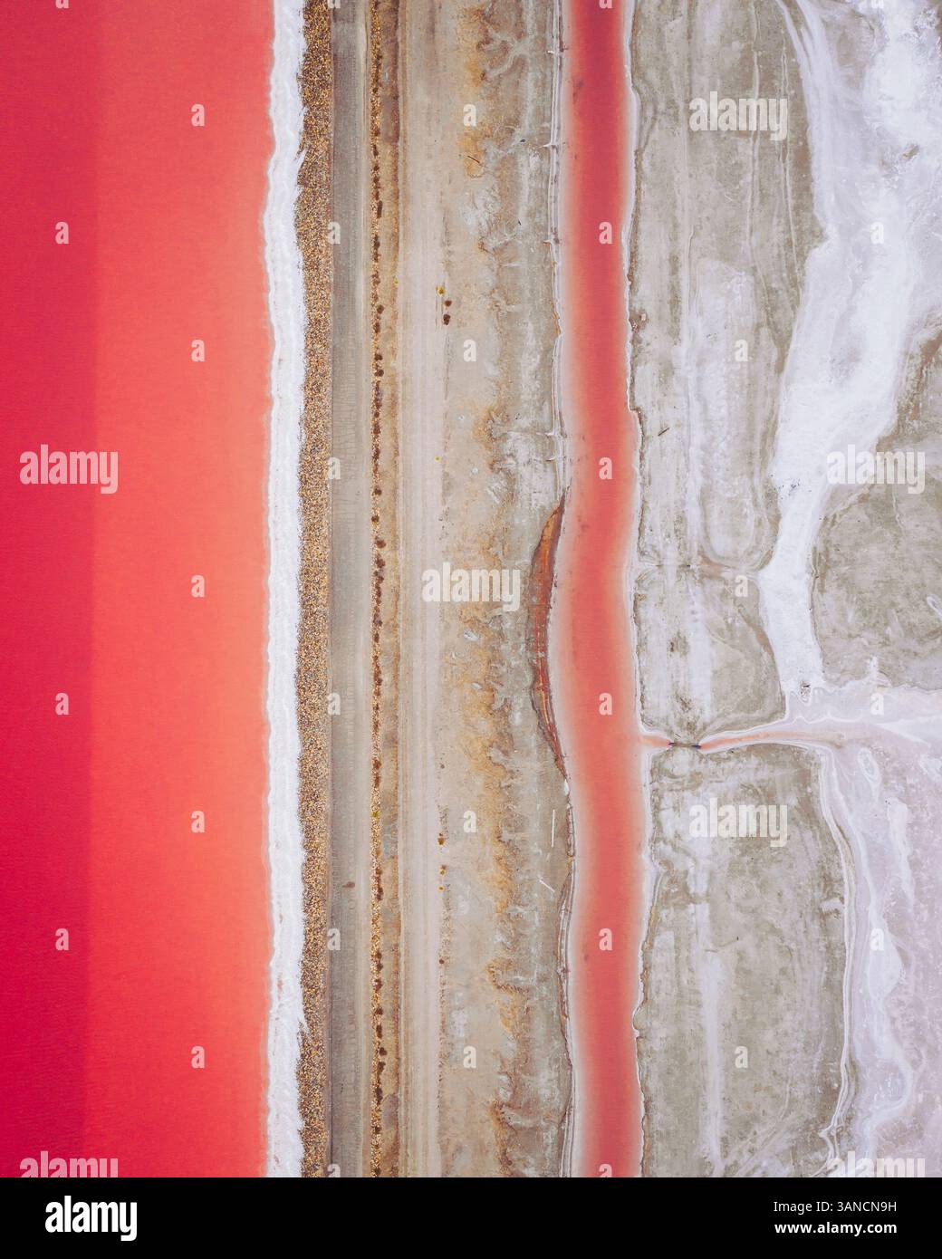 Aerial view of pink salt marshes, Salin de Giraud, Provence, France ...