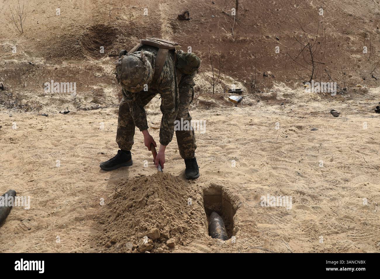 A soldier of a sapper platoon of an engineering and sapper battalion of ...