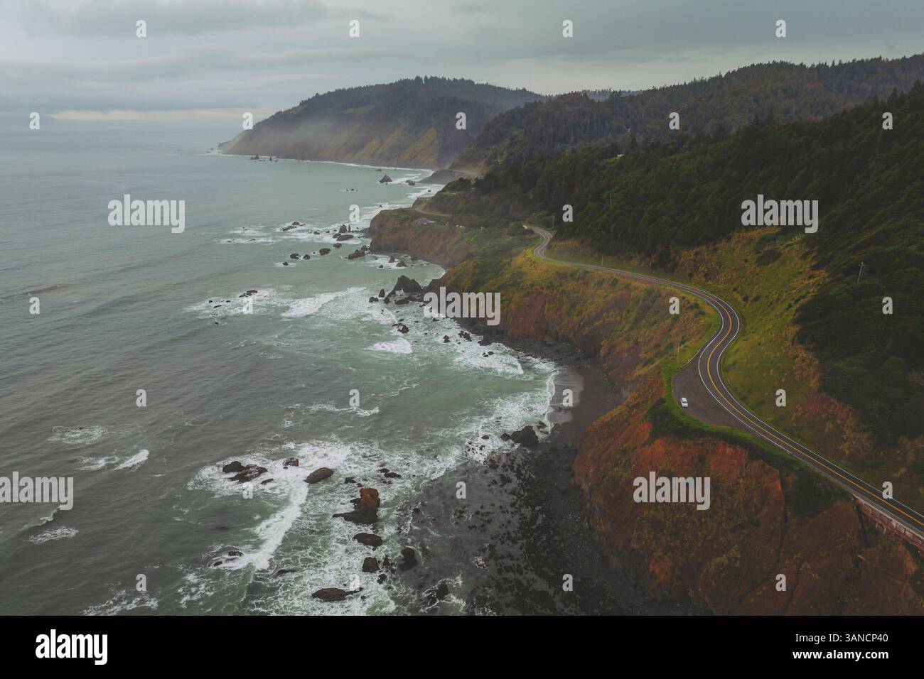 Aerial view of the panoramic California Pacific Highway 1, California ...