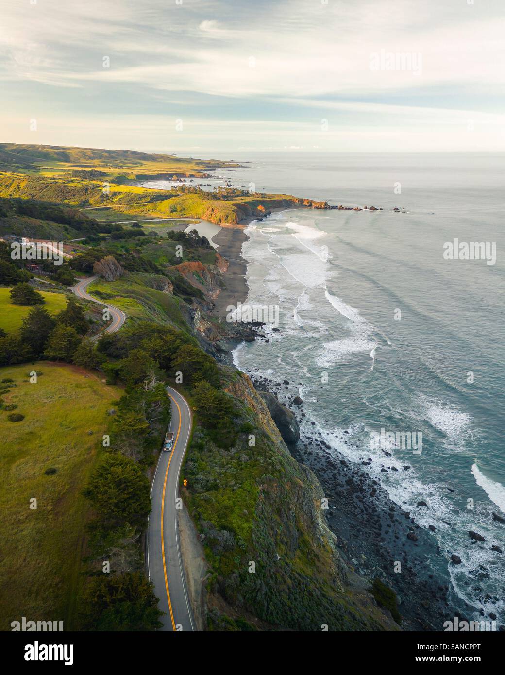 Aerial view of the coast along California Highway Pacific 1, near ...