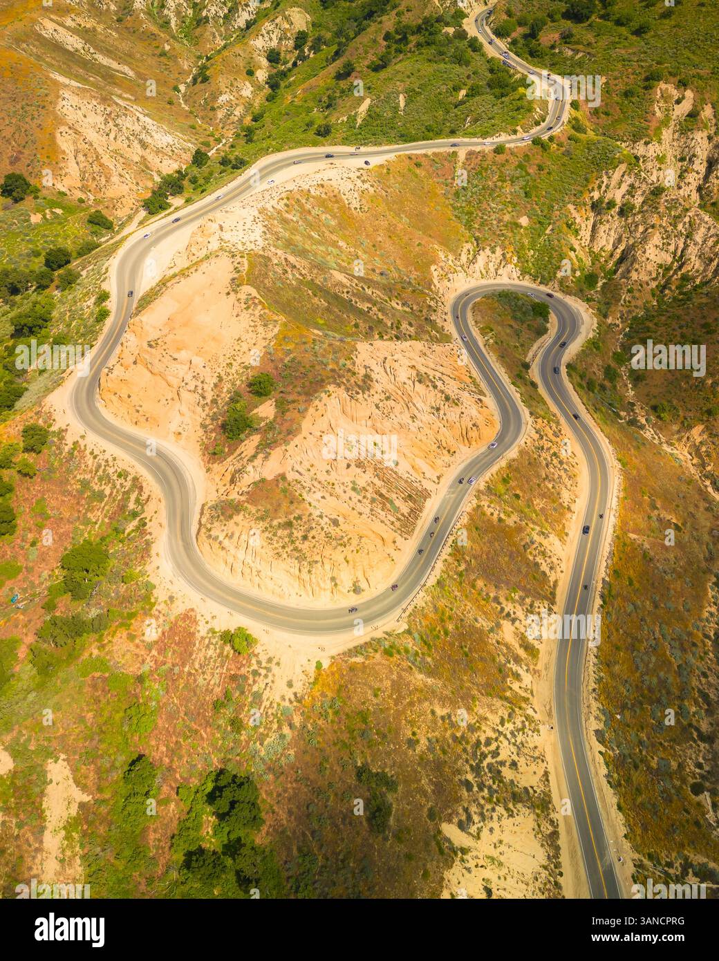 Aerial view of Grimes Canyon Road, near Los Angeles, California, United ...