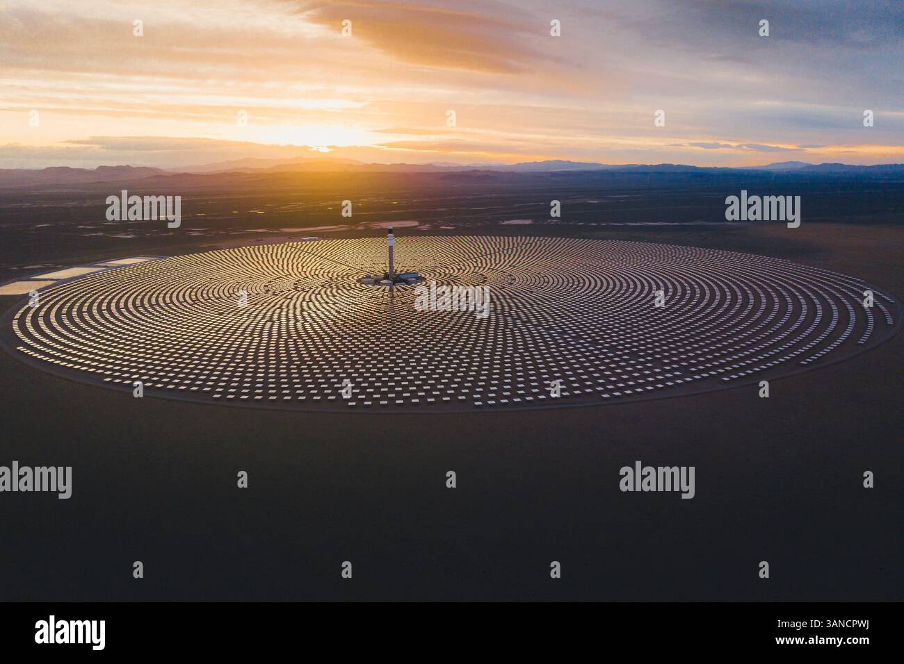 Aerial view of a solar thermal power plant, near Tonopah, Nevada ...