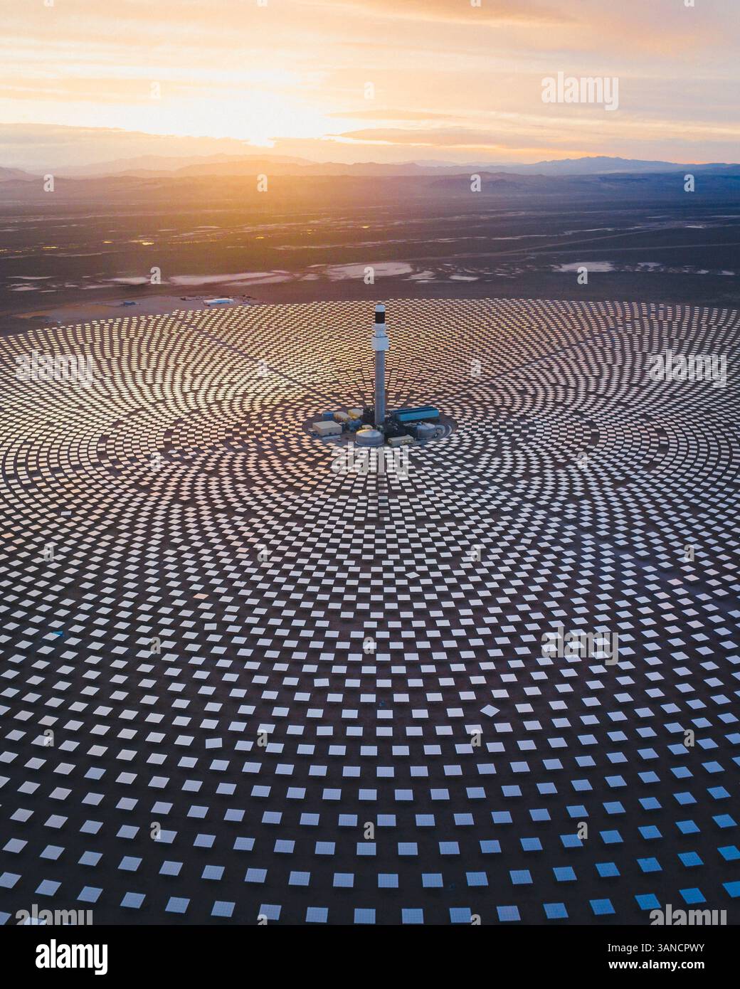 Aerial view of a solar thermal power plant, near Tonopah, Nevada ...