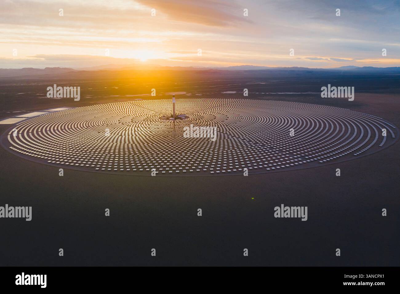 Aerial view of a solar thermal power plant, near Tonopah, Nevada ...