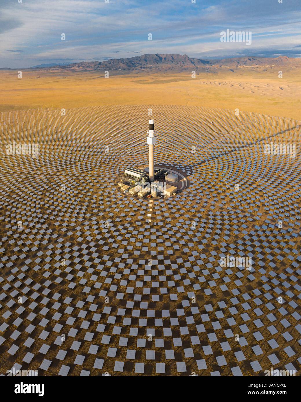 Aerial view of a solar thermal power plant, near Tonopah, Nevada ...