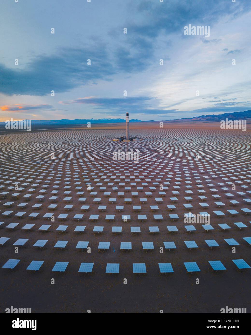 Aerial view of a solar thermal power plant, near Tonopah, Nevada ...
