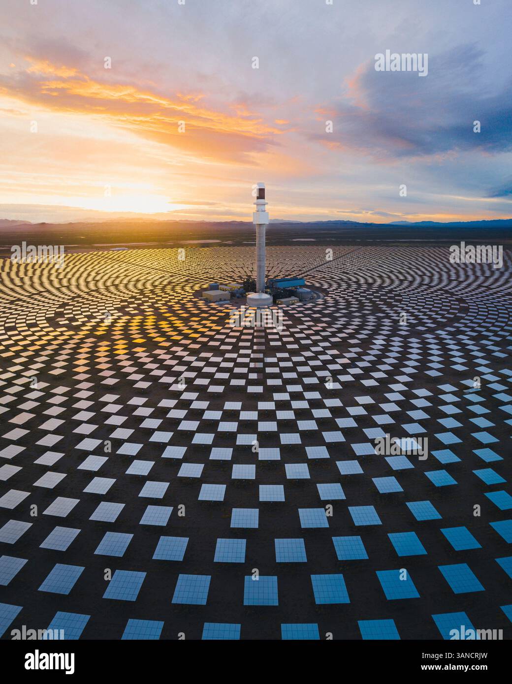 Aerial view of a solar thermal power plant, near Tonopah, Nevada ...