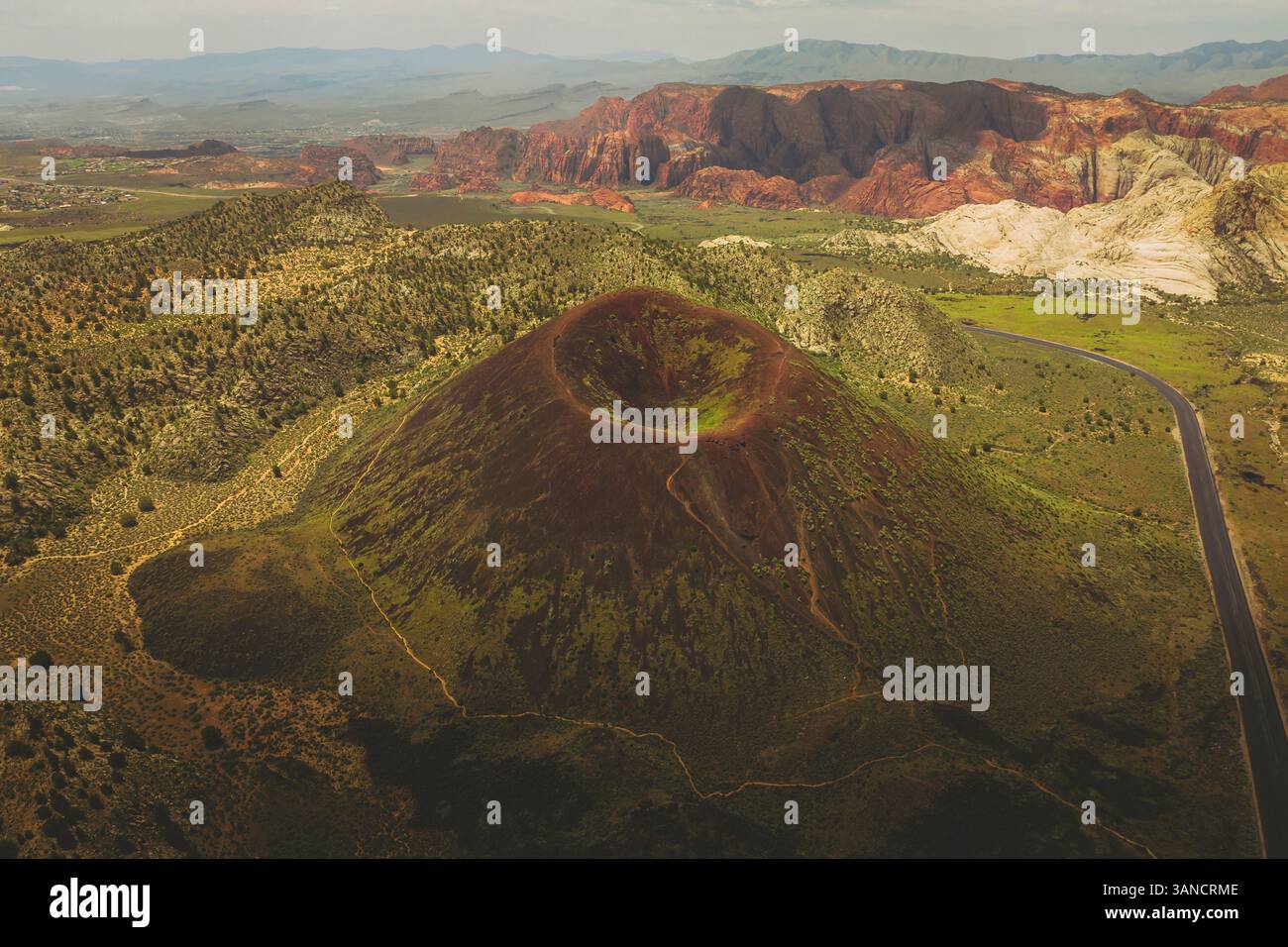 Aerial view of Diamond Valley Cinder Cone Volcano, near St George, Utah ...