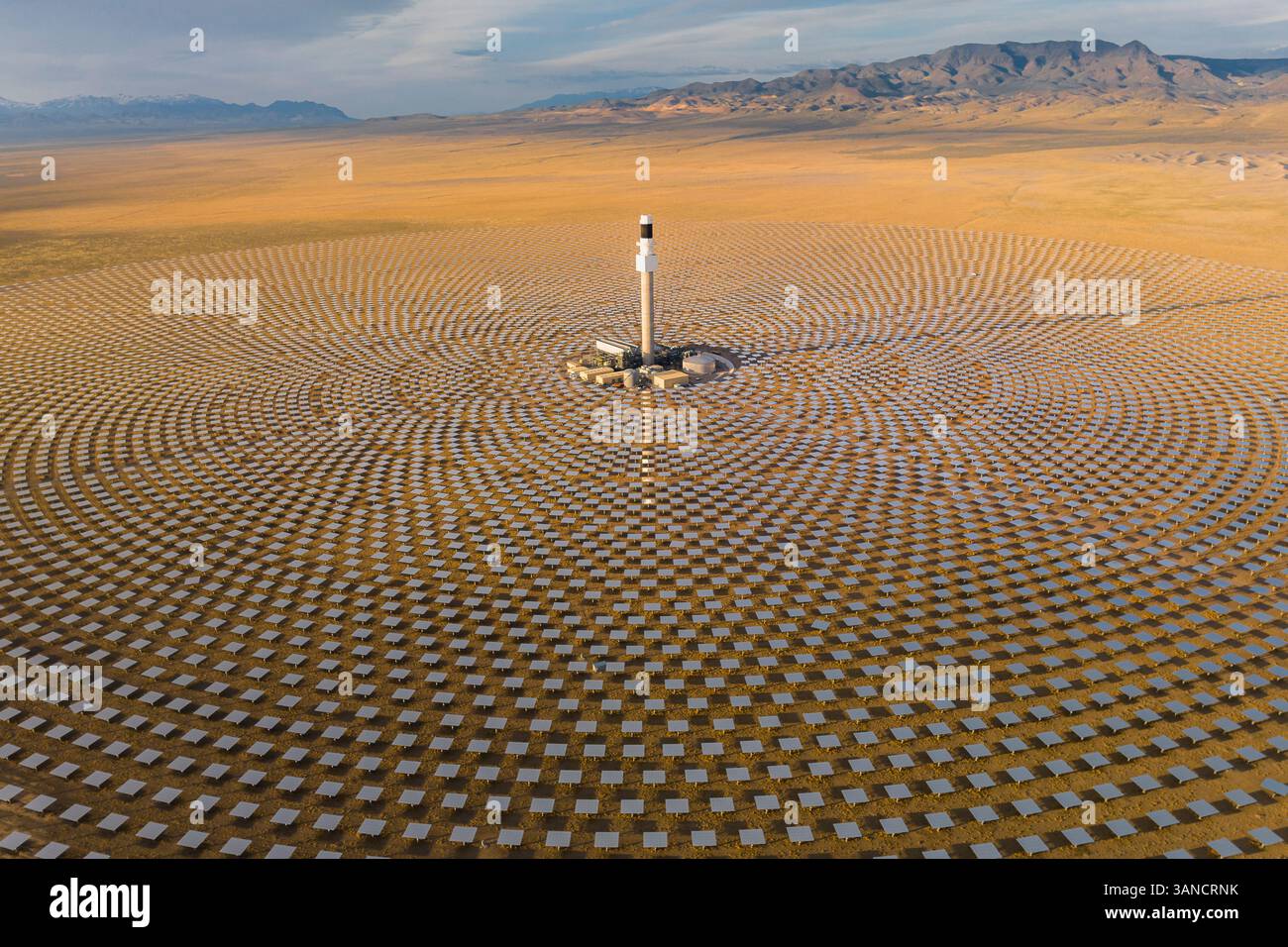 Aerial view of a solar thermal power plant, near Tonopah, Nevada ...