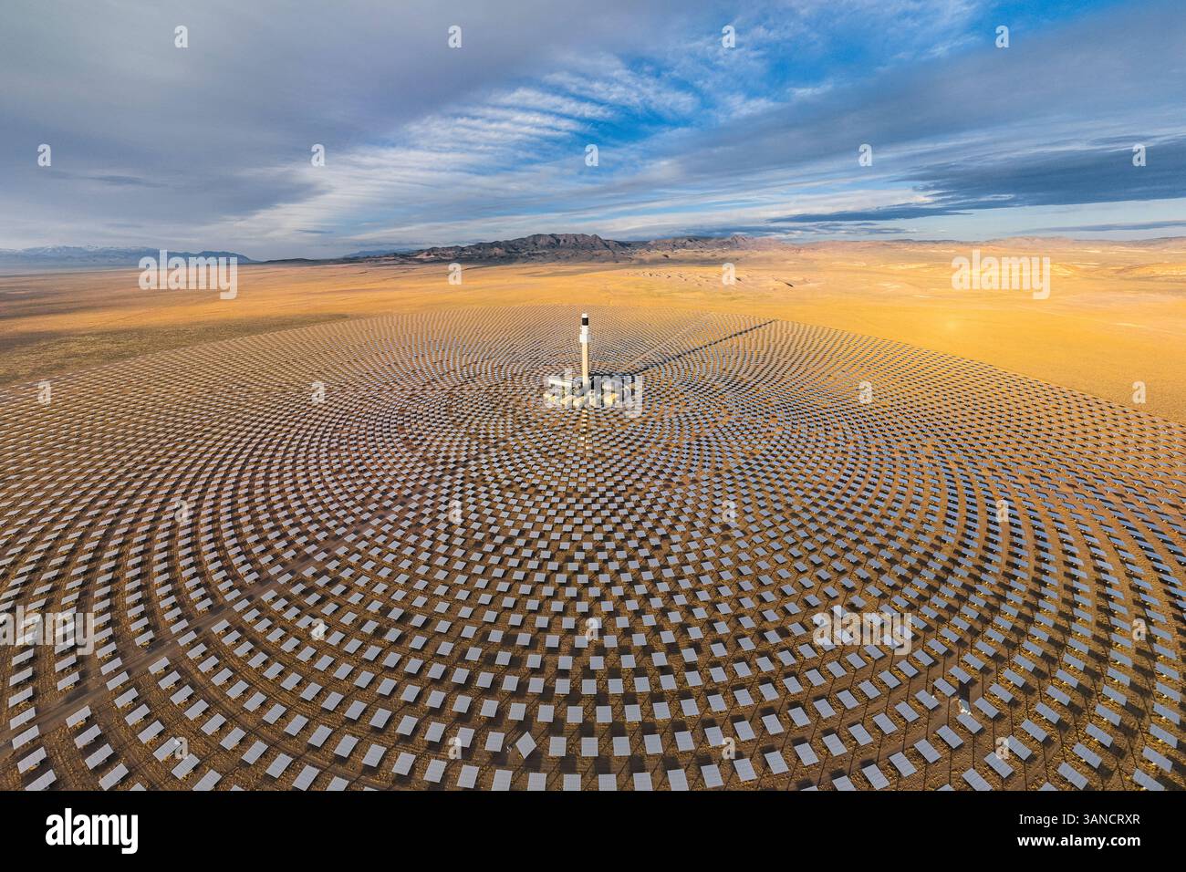 Aerial view of a solar thermal power plant, near Tonopah, Nevada ...