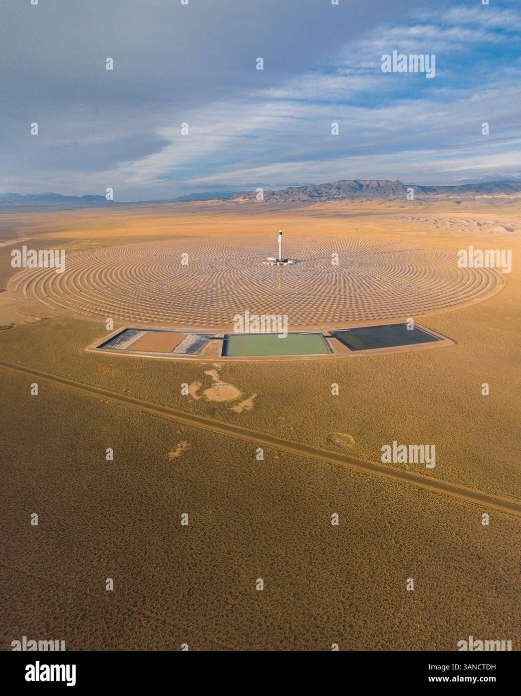 Aerial view of a solar thermal power plant, near Tonopah, Nevada ...