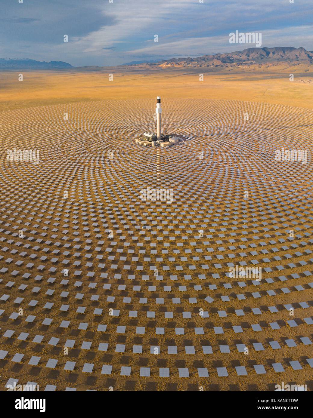 Aerial view of a solar thermal power plant, near Tonopah, Nevada ...